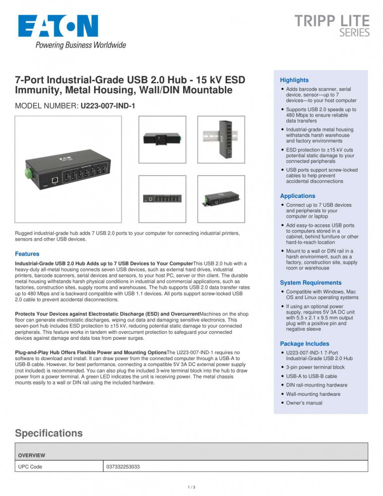 U223-007-IND-1 documentation image, page 1