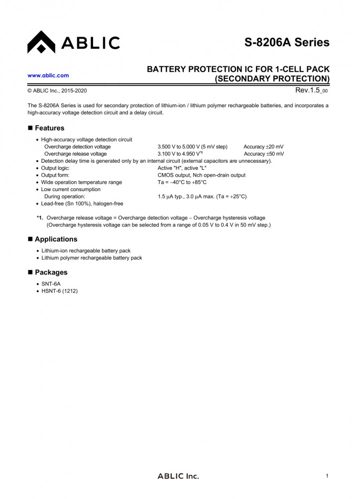 S-8206A datasheet page 1