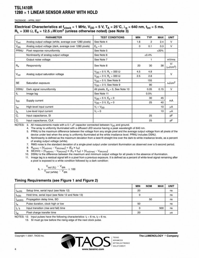 TSL1410R datasheet page 4