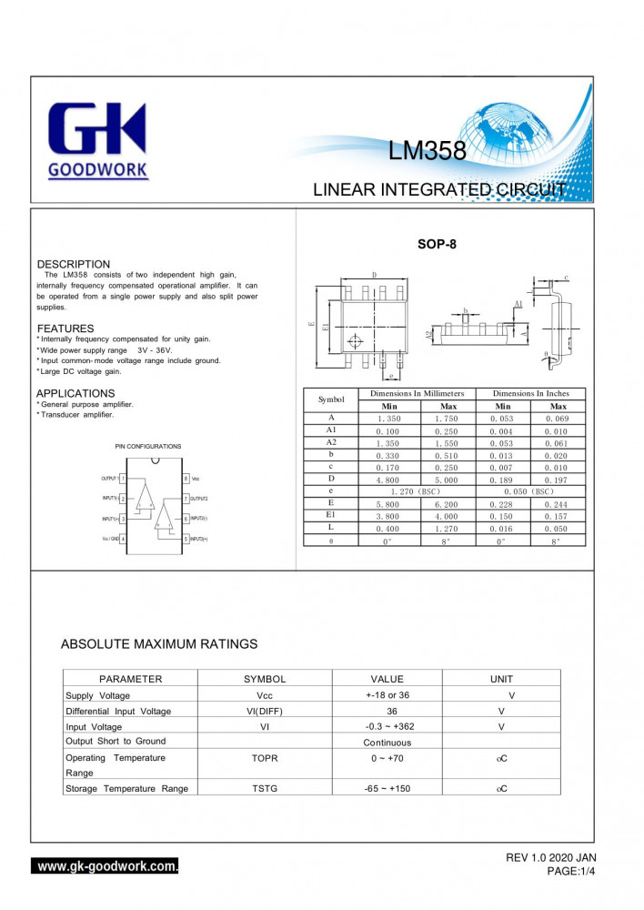 GOODWORK LM358 datasheet page 1