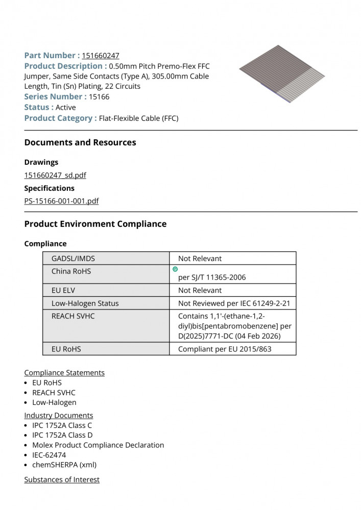 MOLEX 151660247 technical document page 1