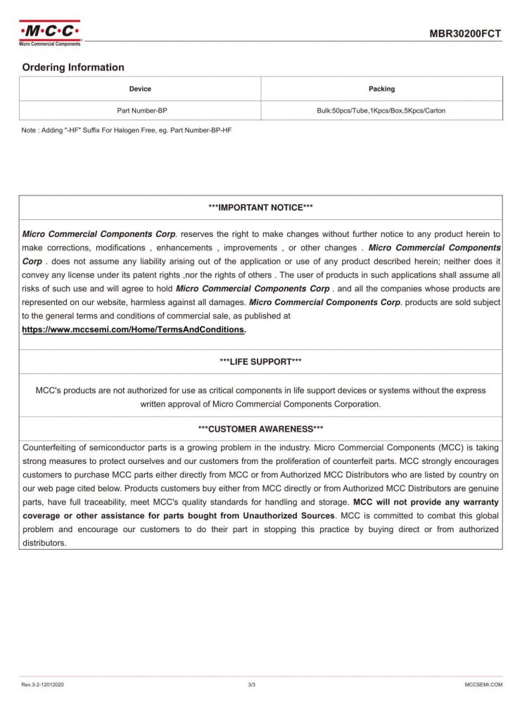 MBR30200FCT-BP datasheet page 3