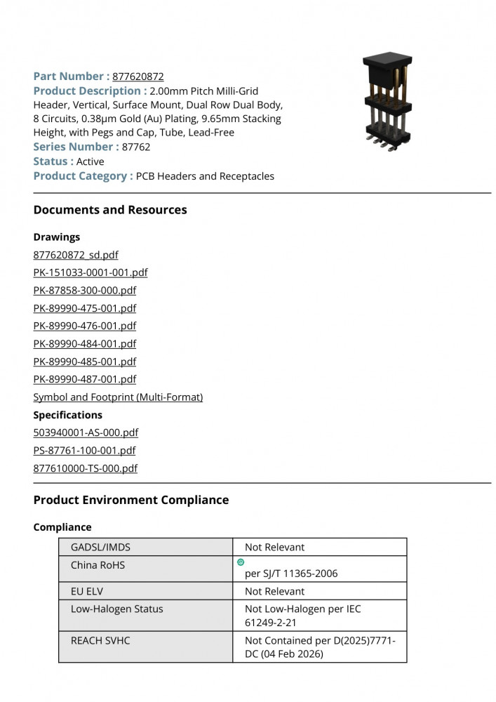 MOLEX 877620872 technical document image 1