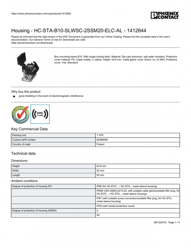 Phoenix Contact 1412844 technical document page 1