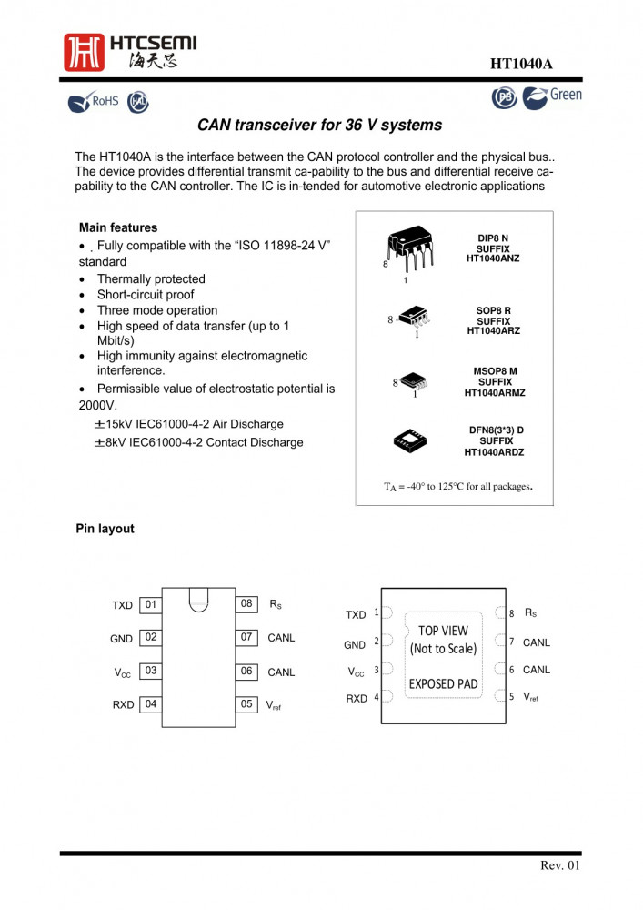 HT1040ARZ datasheet page 1