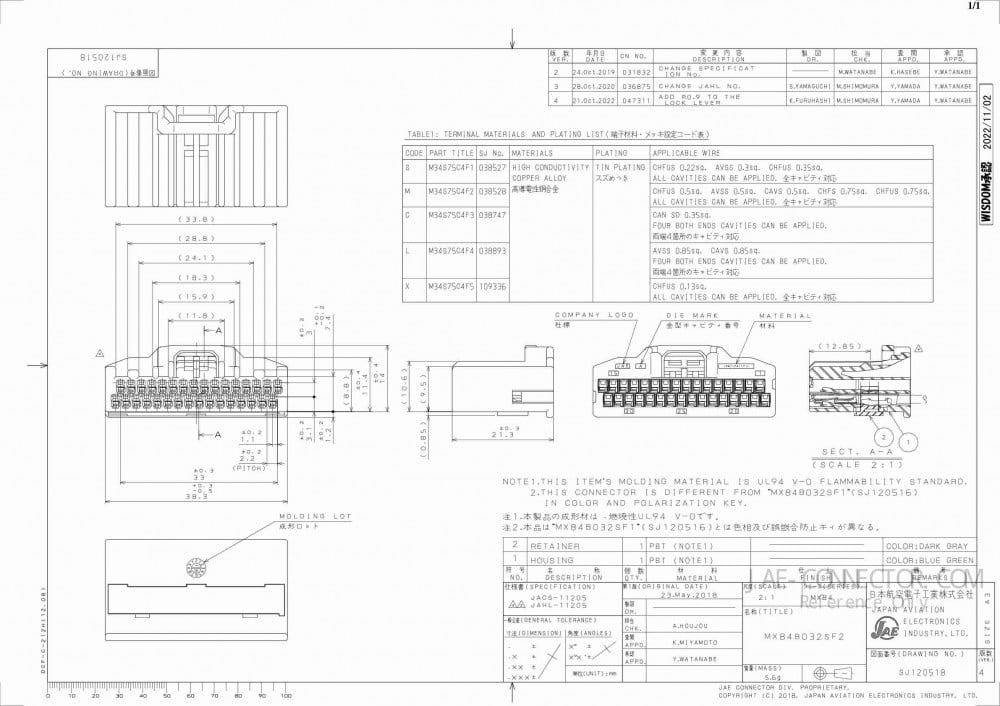 JAE MX84B032SF2 technical drawing preview
