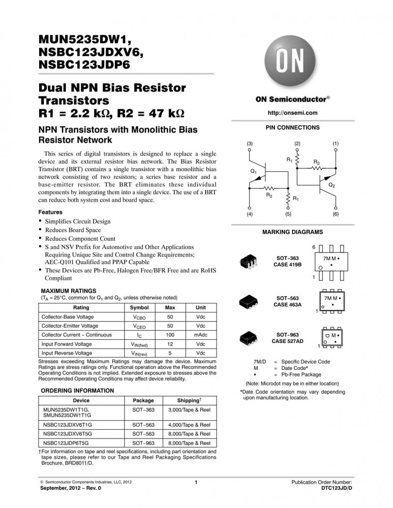 MUN5235DW1T1G datasheet page 1