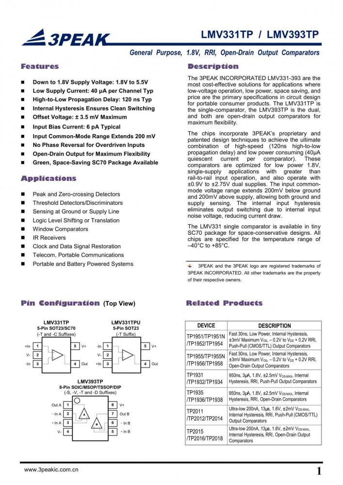 LMV331TP-TR datasheet page 1