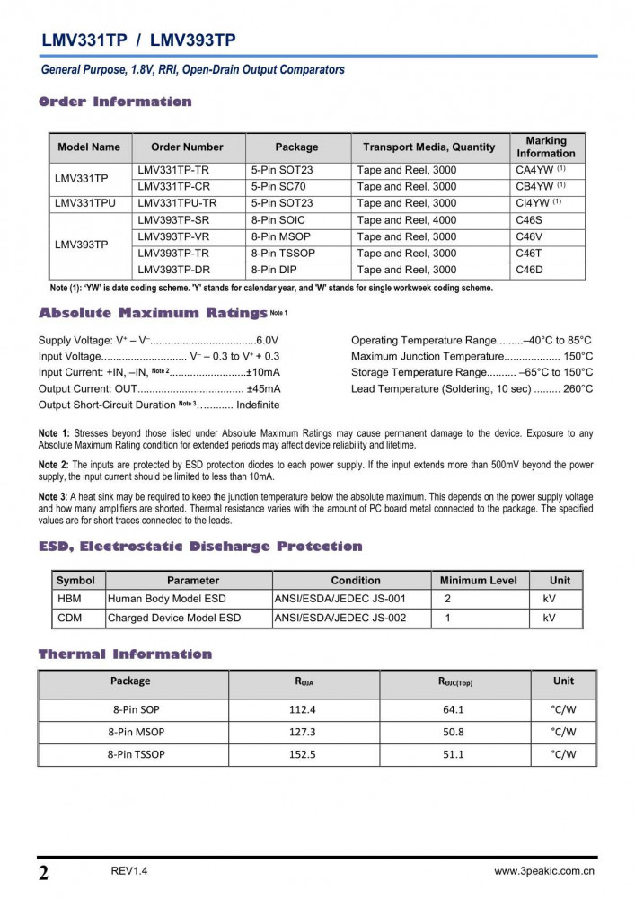 LMV331TP-TR datasheet page 2