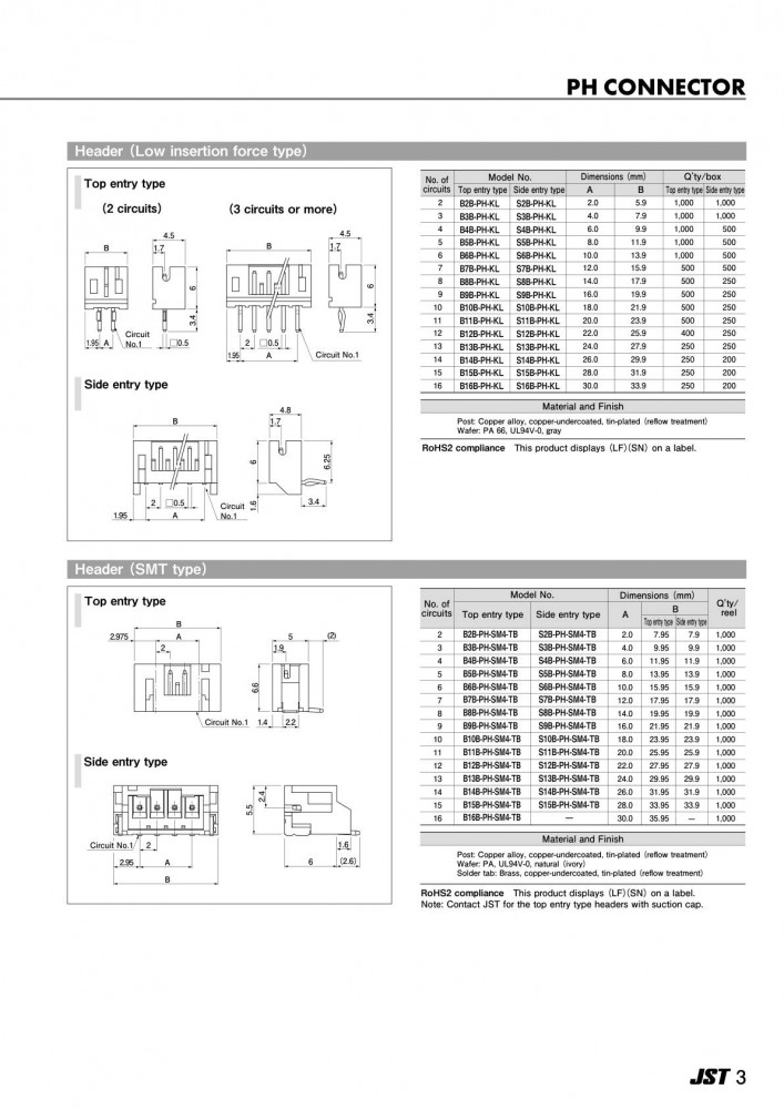 JST PH connector technical document page 3