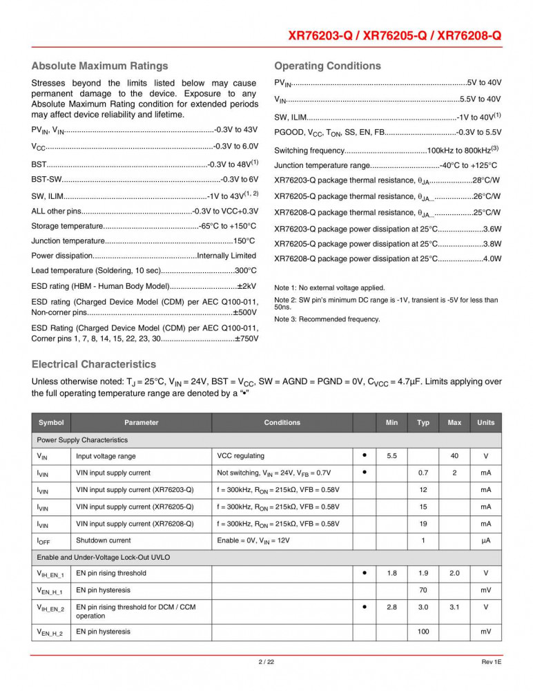 XR76205ELTR-Q datasheet page 2