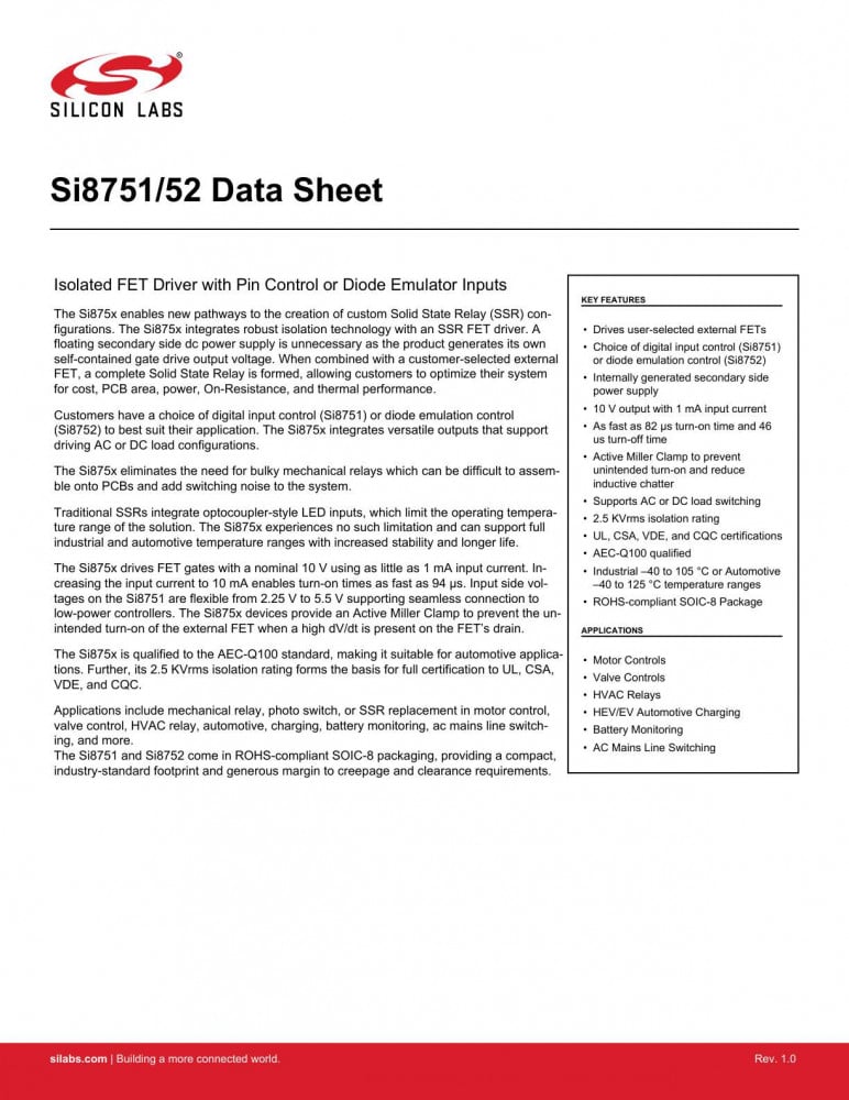 SI8752AB-IS datasheet page 1