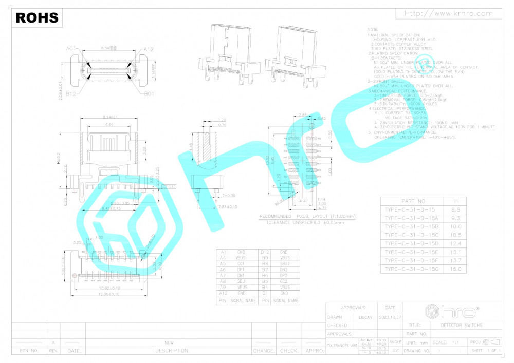 HRO TYPE-C-31-D-15C technical drawing and specification page