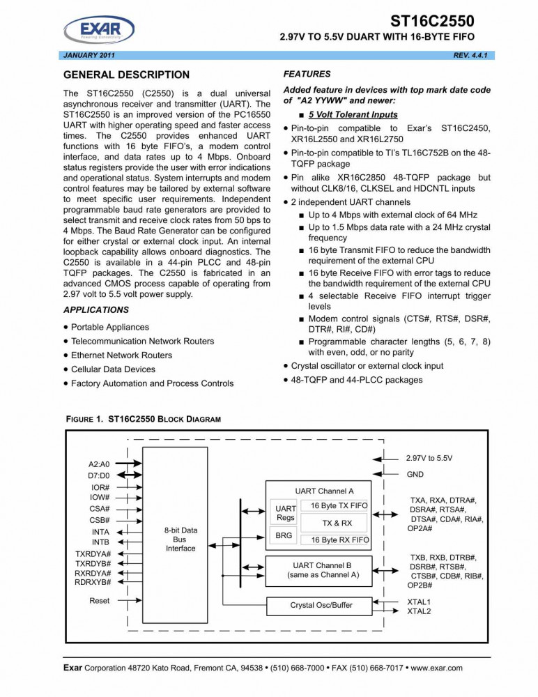 ST16C2550 datasheet page 1