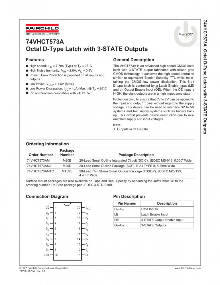 74VHCT573A datasheet page 2