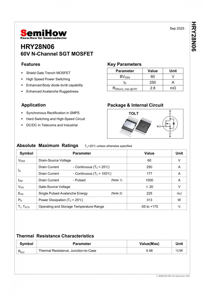 HRY28N06 datasheet page 1