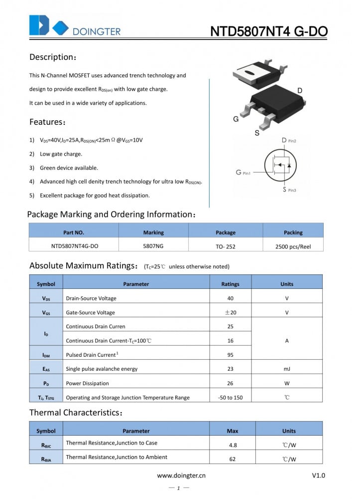 NTD5807NT4G-DO datasheet page 1