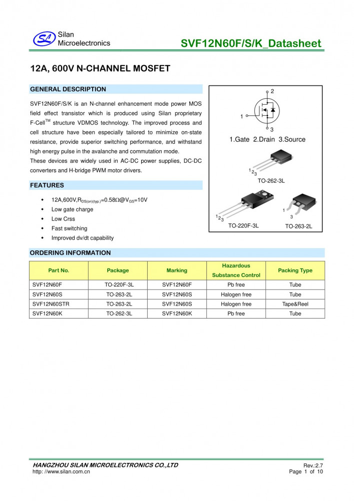 SVF12N60F datasheet page 1