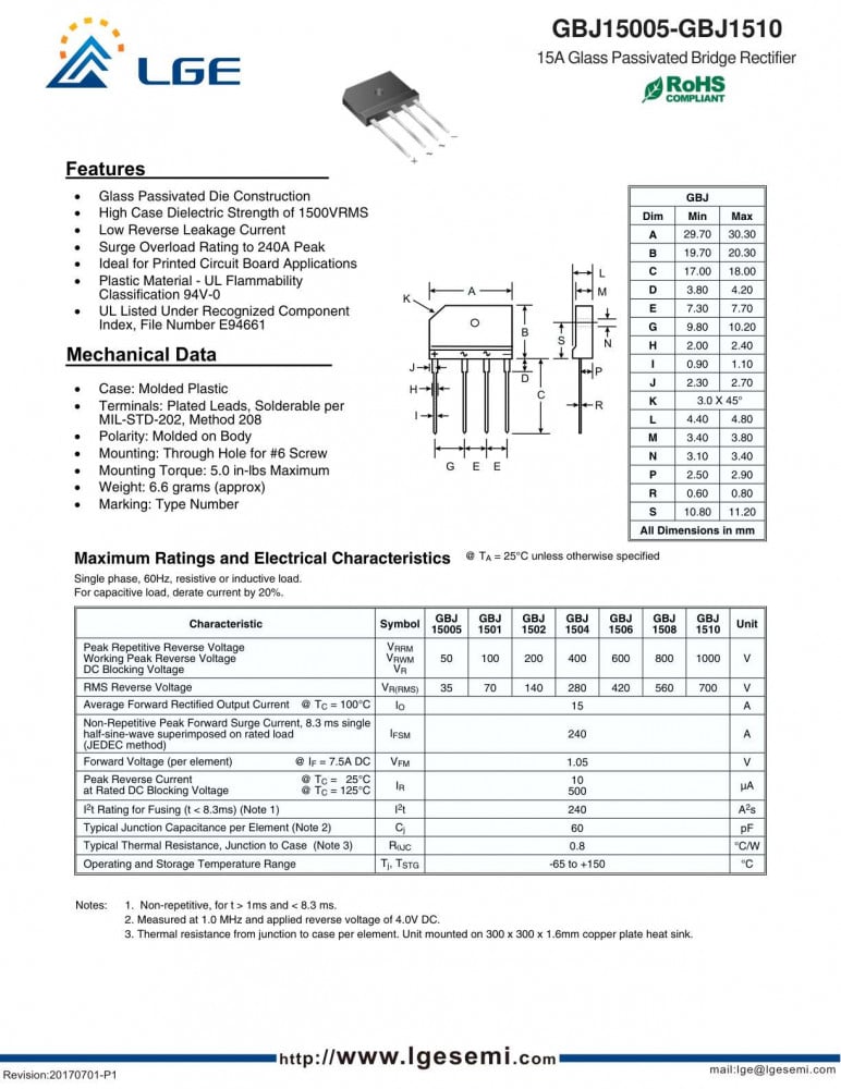 GBJ1506 datasheet page 1