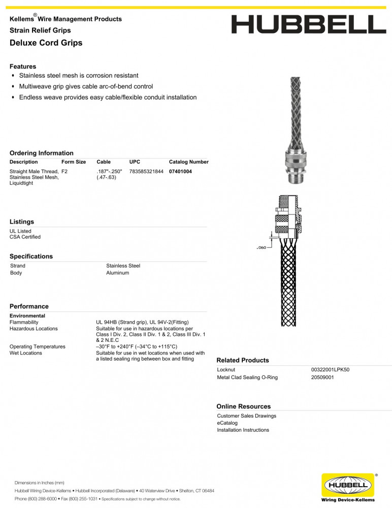 07401004 product documentation page