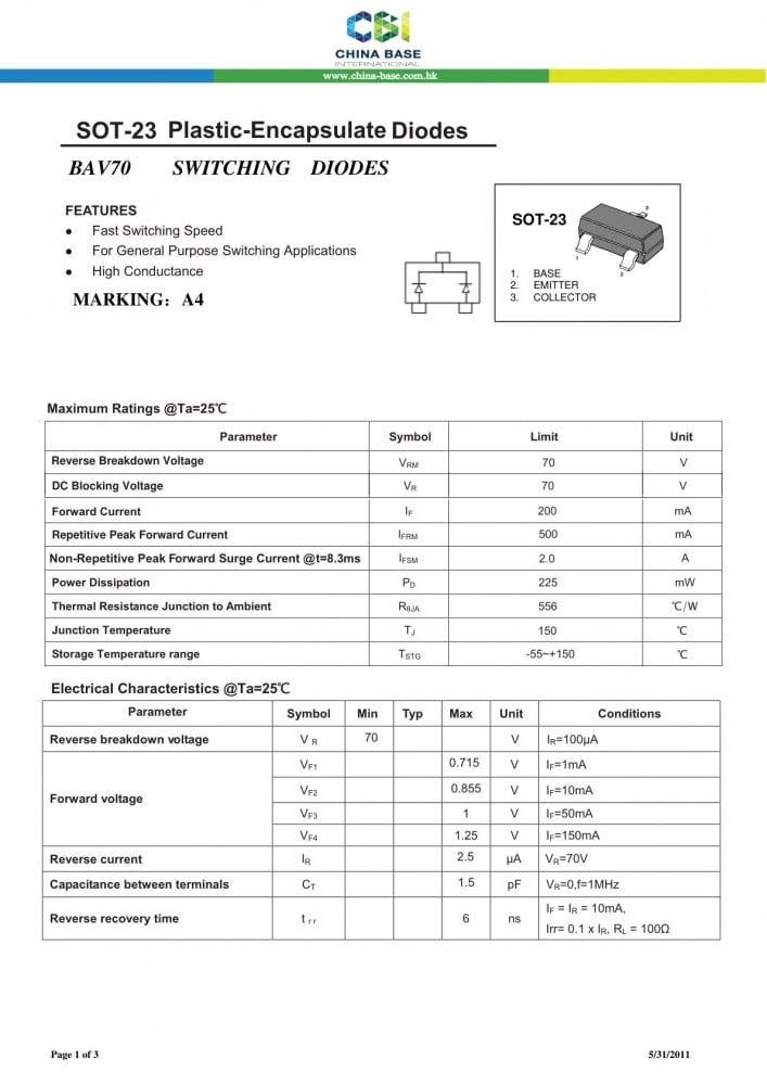 CBI BAV70 datasheet page 1
