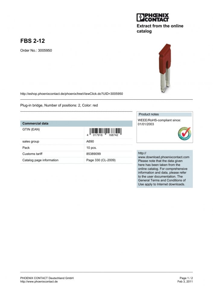 Phoenix Contact 3005950 FBS 2-12 document page 1