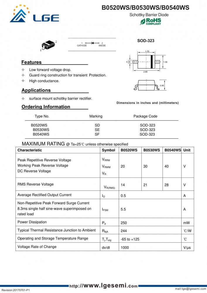 LGE B0520WS datasheet page 1