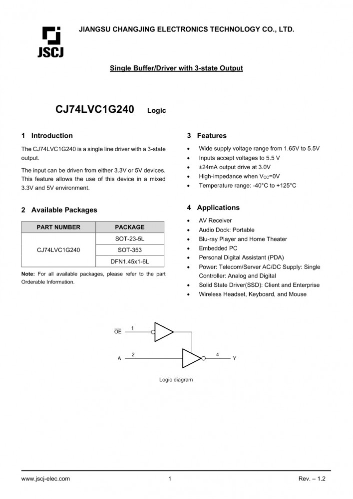 CJ74LVC1G240R5N datasheet page 1