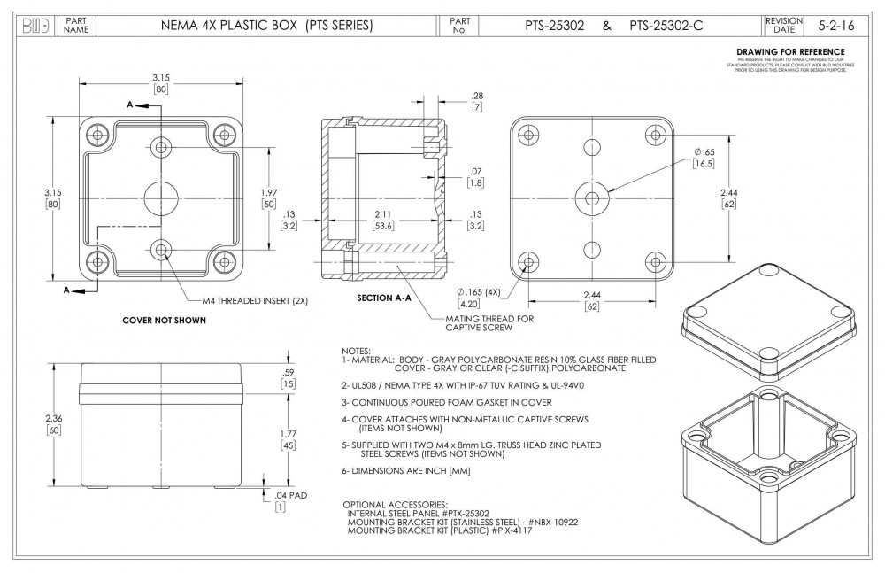PTS-25302-C enclosure reference drawing