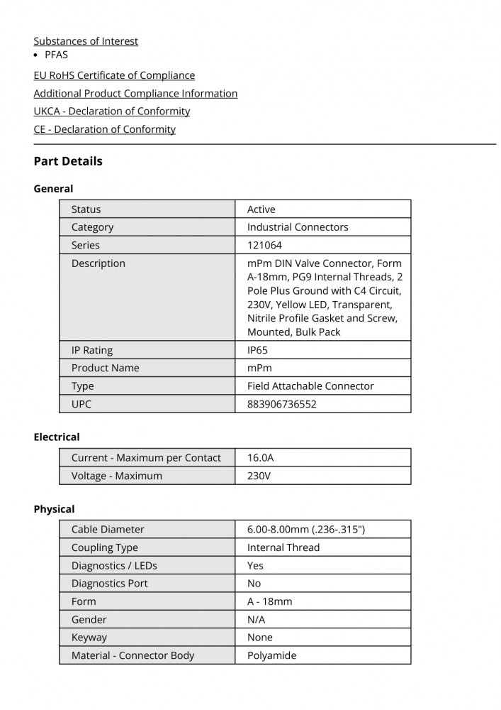 Molex DIN Valve Series S18 packaging specification page 2