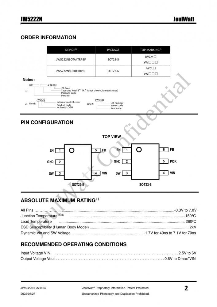 JW5222N datasheet page 2