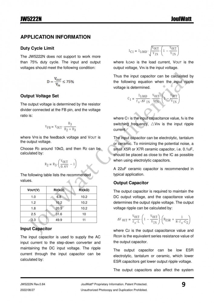 JW5222N datasheet page 9
