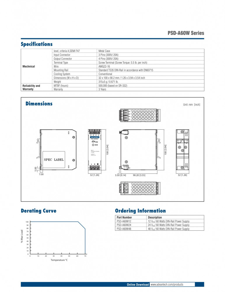 PSD-A60W Series product document page 2