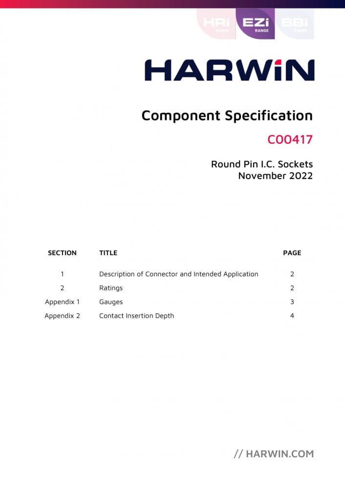 Harwin C00417 specification page 1
