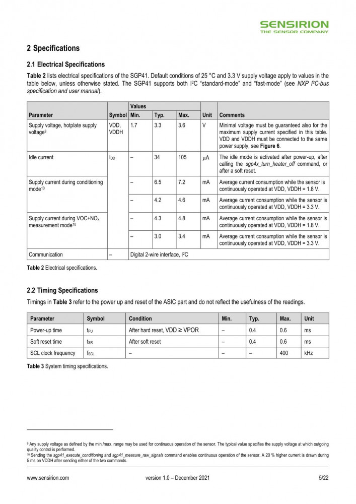 SGP41 datasheet page 5