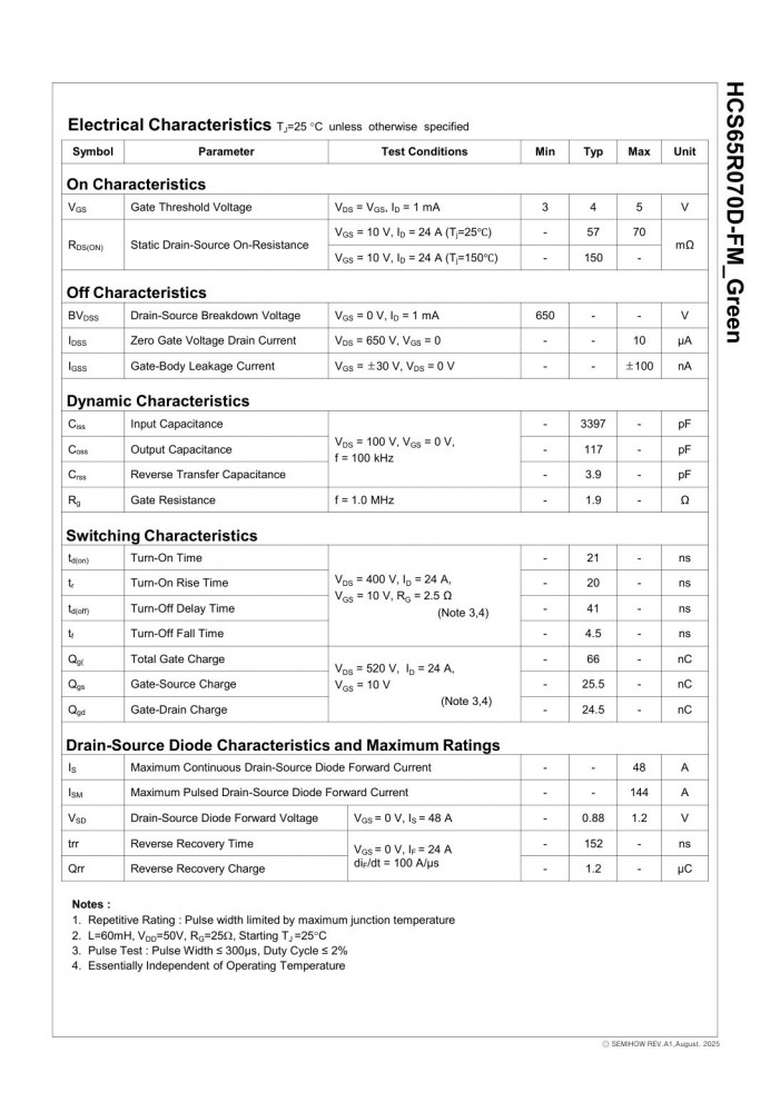 HCS65R070D datasheet page 2