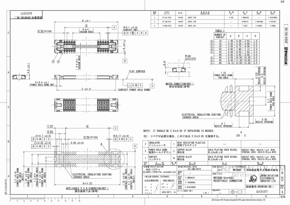 JAE WP26DK-S024VA3-R15000 document page 1