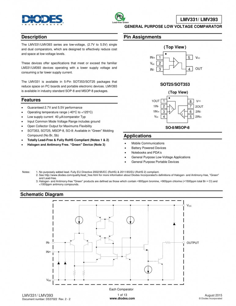 LMV393M8-13 datasheet page 1