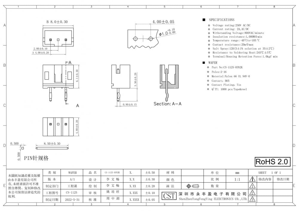 CST CS-1125-03N2K technical drawing