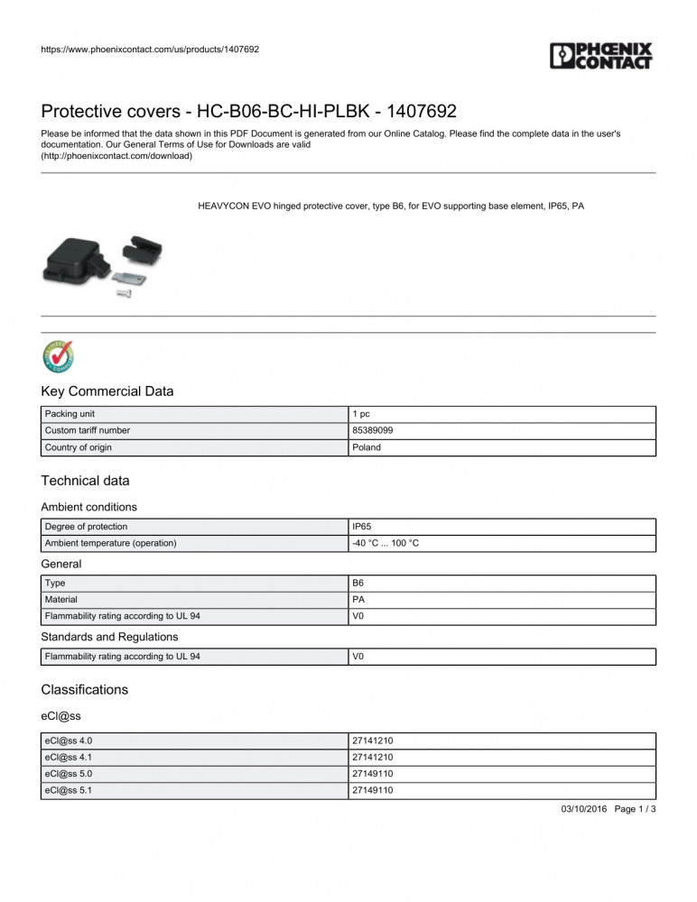 Phoenix Contact 1407692 product document page 1
