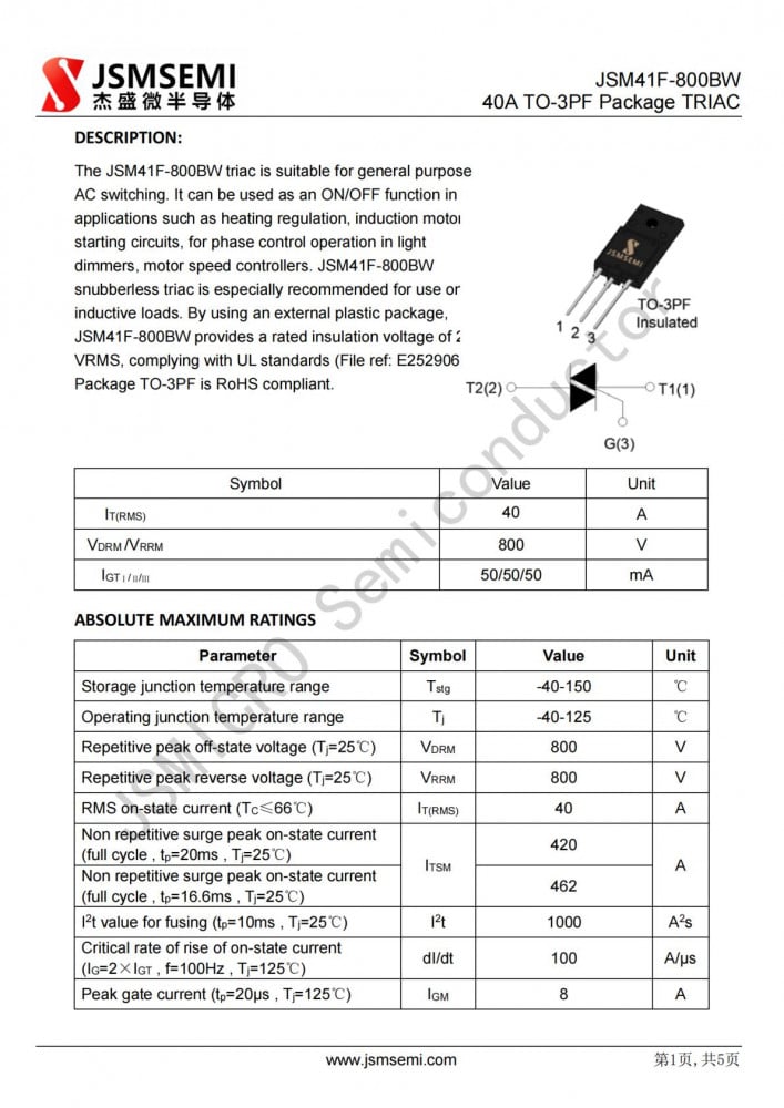 JSM41F-800BW datasheet page 1