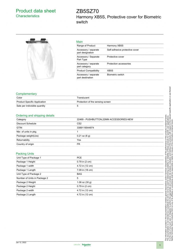 ZB5SZ70 technical document page 1