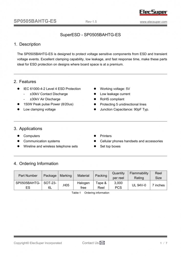 SP0505BAHTG-ES datasheet page 1