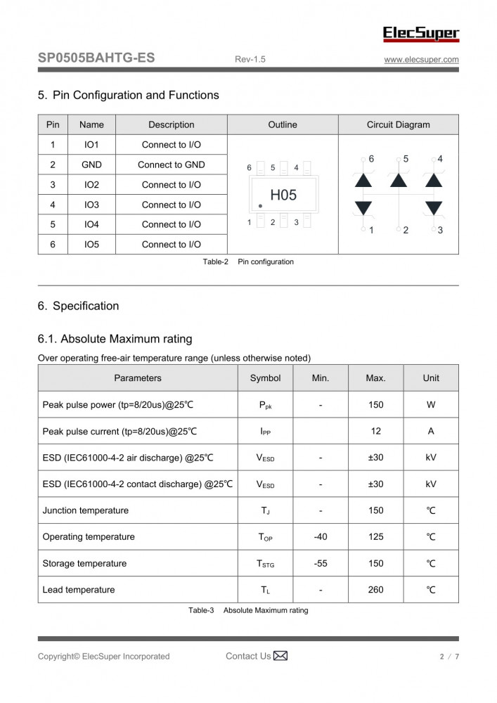 SP0505BAHTG-ES datasheet page 2
