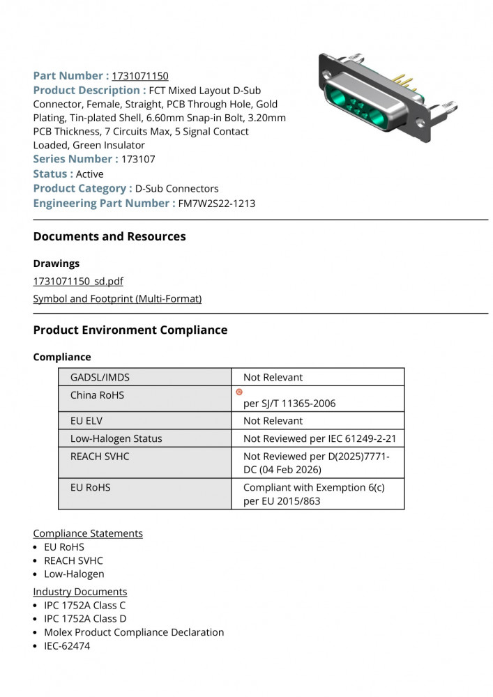 MOLEX technical drawing page 1