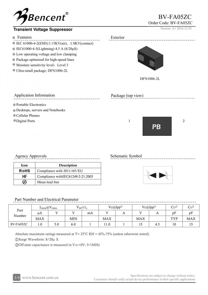 BV-FA05ZC datasheet page 1
