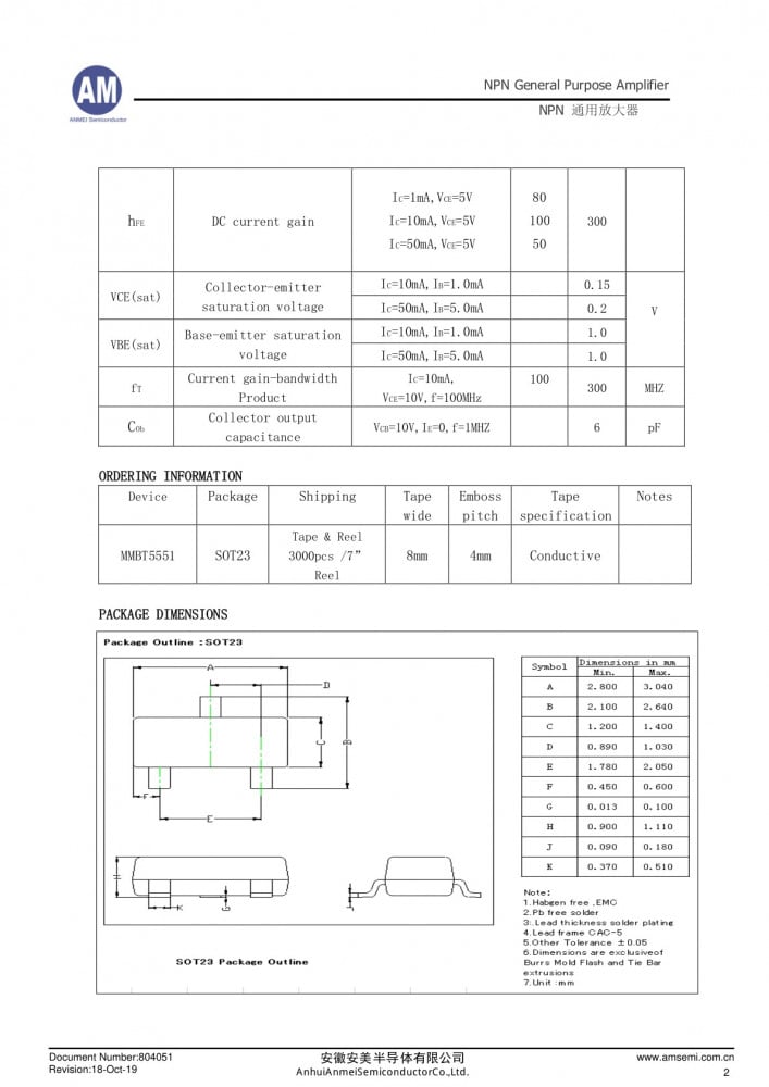 MMBT5551 datasheet page 2