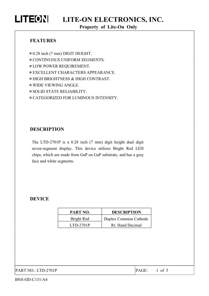 LTD-2701P datasheet page 1