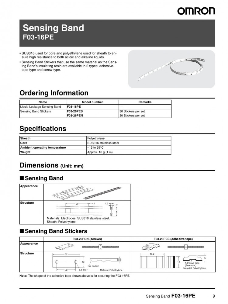Technical document page 9 for F03-16PS