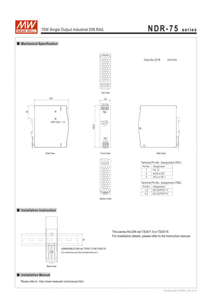 MEAN WELL NDR-75-12 datasheet page 4